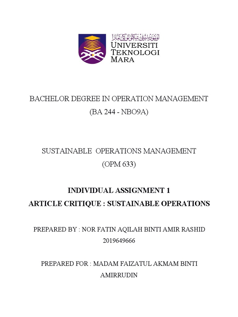 Article Critique Opm 633 | PDF | Sustainability | Entrepreneurship