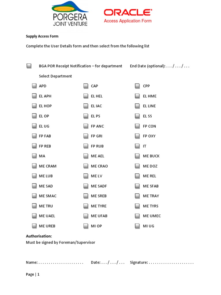 PJV Oracle Access Request Form Supply Access | PDF | Logistics ...