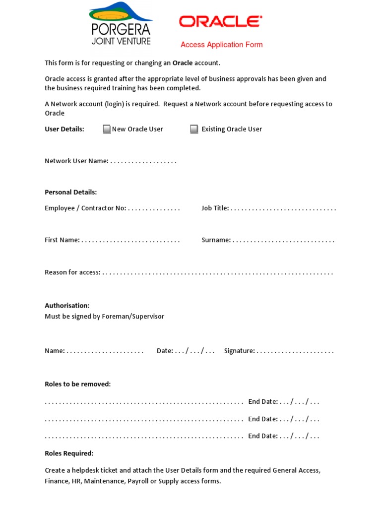 PJV Oracle Access Request Form User Detail | PDF
