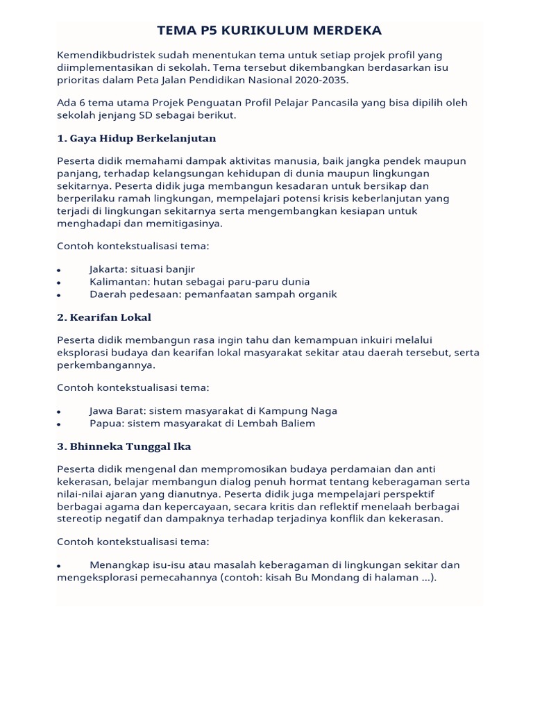 Tema P5 Kurikulum Merdeka | PDF