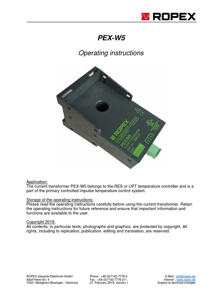 Operating Instructions PEX W5 Current Transformer | PDF