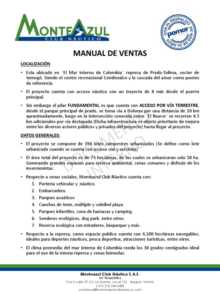Manual de Ventas Monteazul Club Náutico | PDF