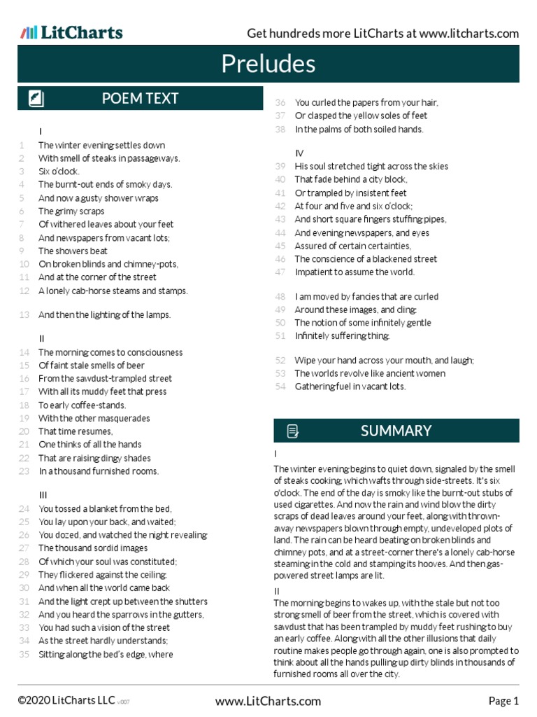 Preludes LitChart | PDF | Metre (Poetry) | Poetry