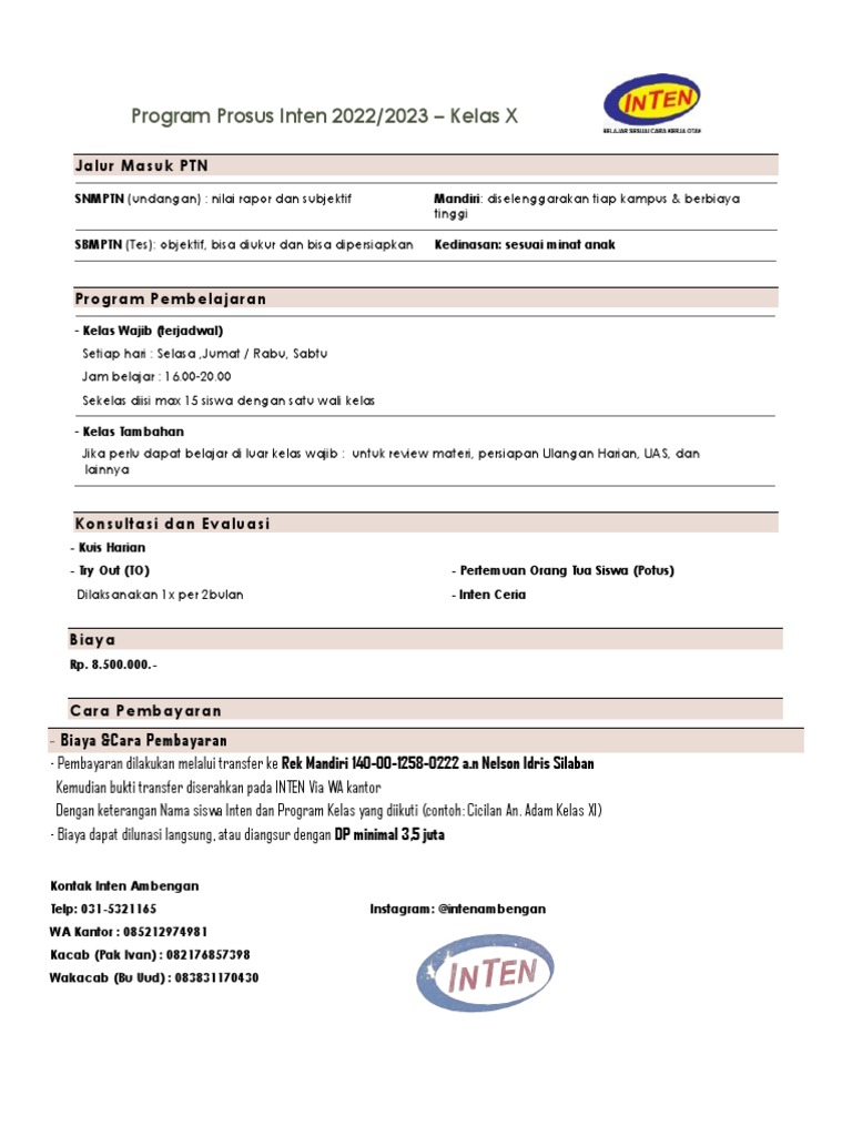 Program INTEN Kls X | PDF | Career & Growth