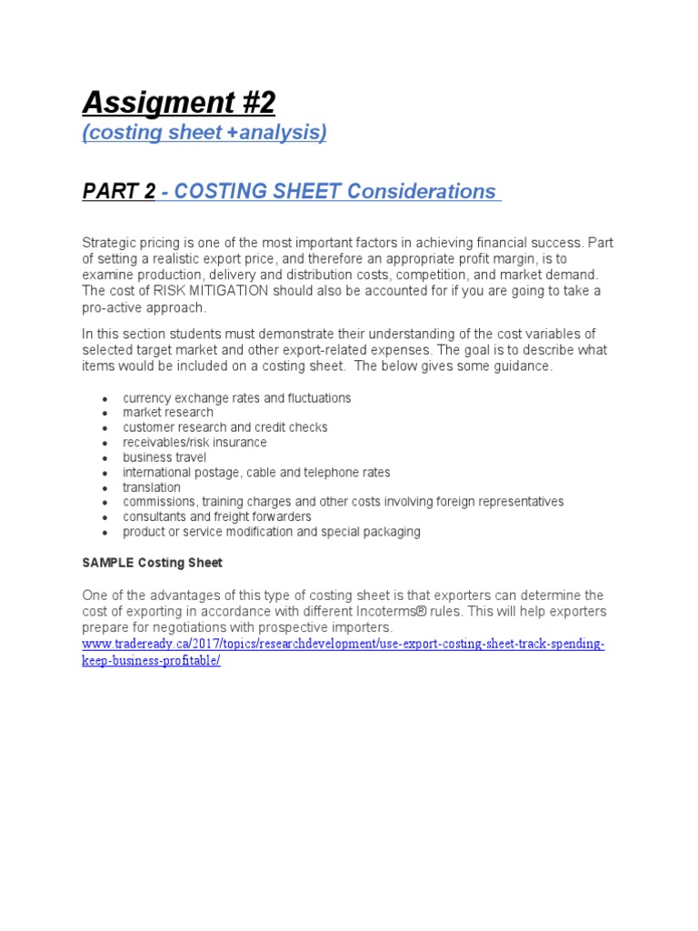 Costing Sheet Assigment#2b | PDF | Pricing | Business Process