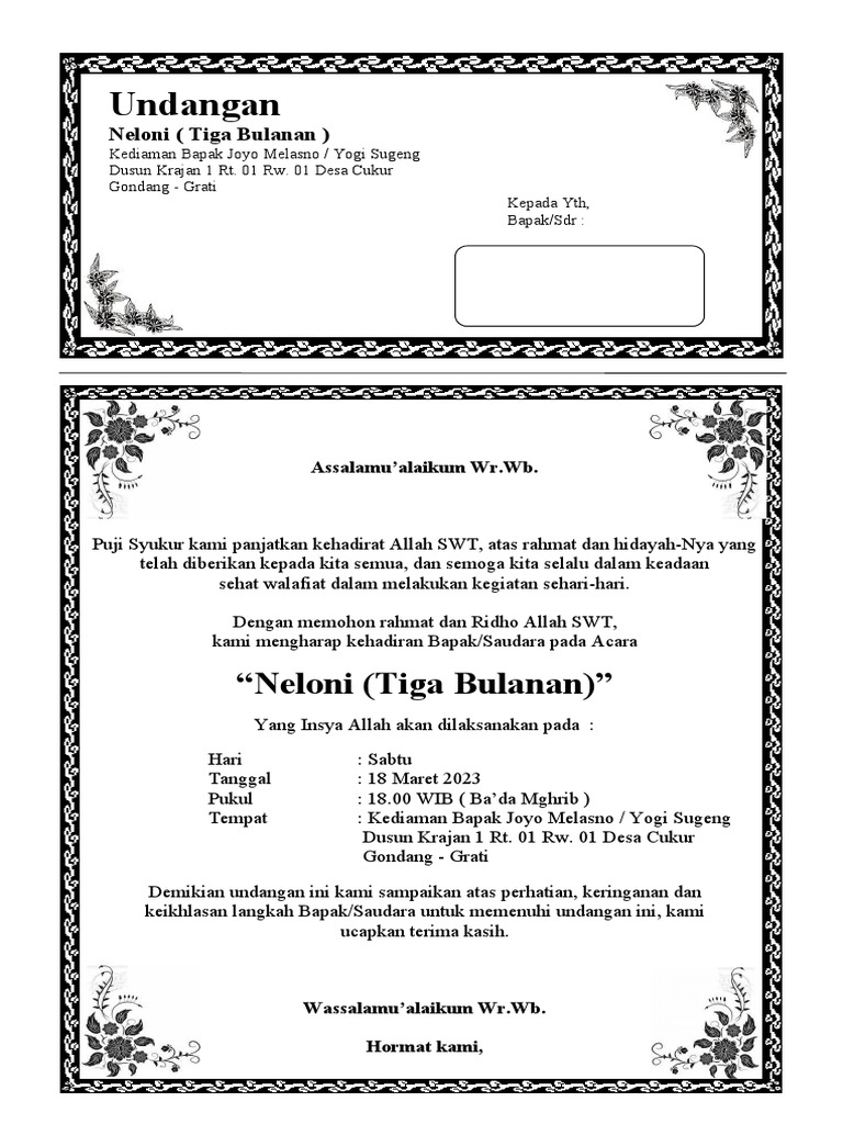 Undangan Mitoni Mada | PDF