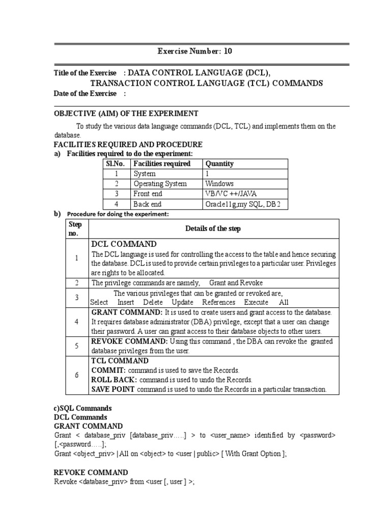 DCL and TCL Commands Tutorial | PDF | Computers