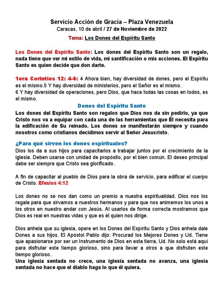 Dones Espirituales: Guía y Propósito | PDF | Oración | Fe