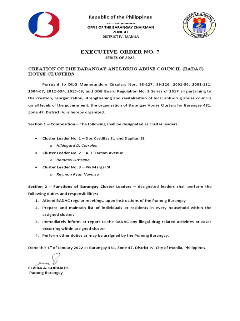 BADAC EO for DESIGNATING THE DUTY OFFICER | PDF