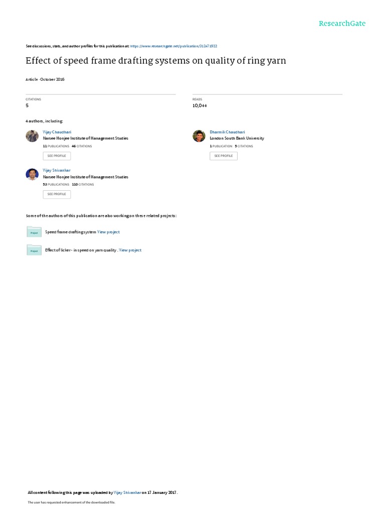 effect-of-speed-frame-drafting-systems-on-quality-of-ring-yarn | PDF ...