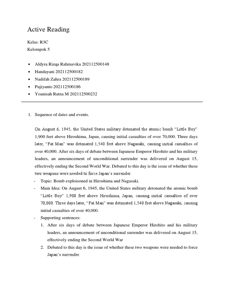 Active Reading: Key Concepts and Examples | PDF | Atomic Bombings Of ...