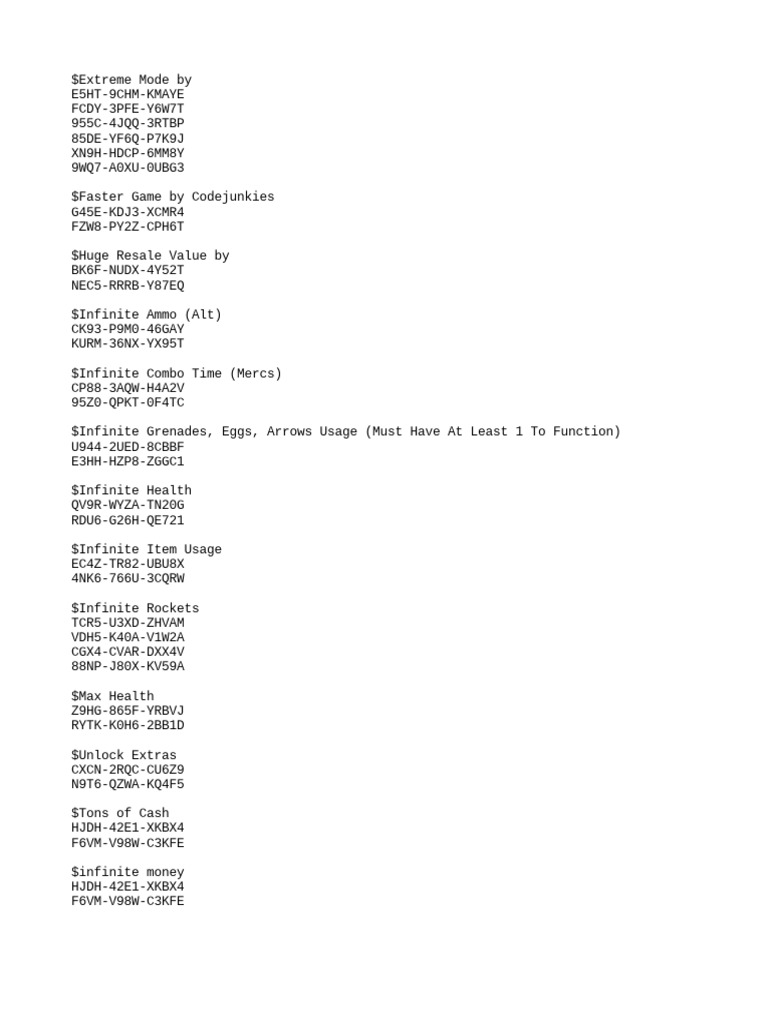 Cheats Resident Evil 4 Gamecube - Log | PDF