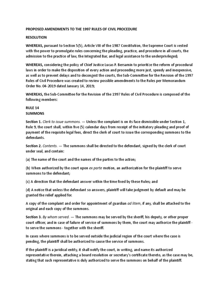 Proposed Amendments To The 1997 Rules of Civil Procedure | PDF