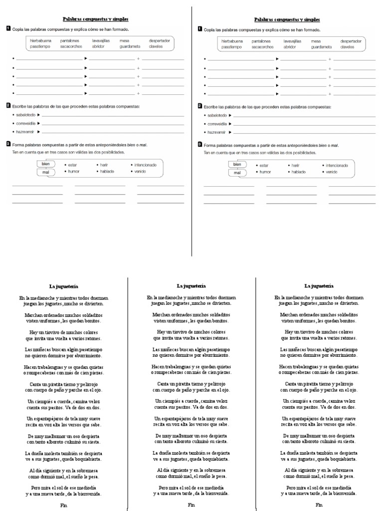 3a. Ficha Palabras Compuestas y Simples | PDF