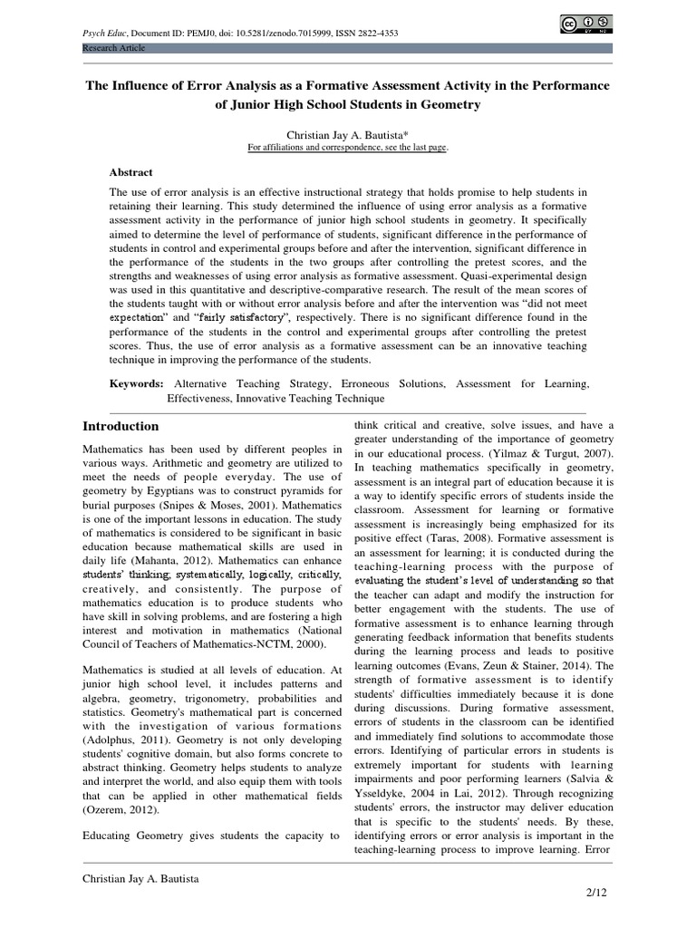 The Influence of Error Analysis As A Formative Assessment Activity in ...