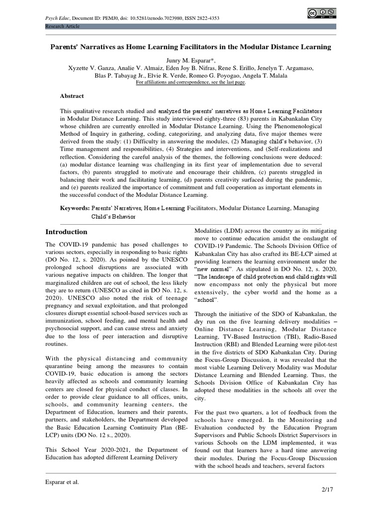 Parents' Role in Modular Learning | PDF | Learning | Distance Education