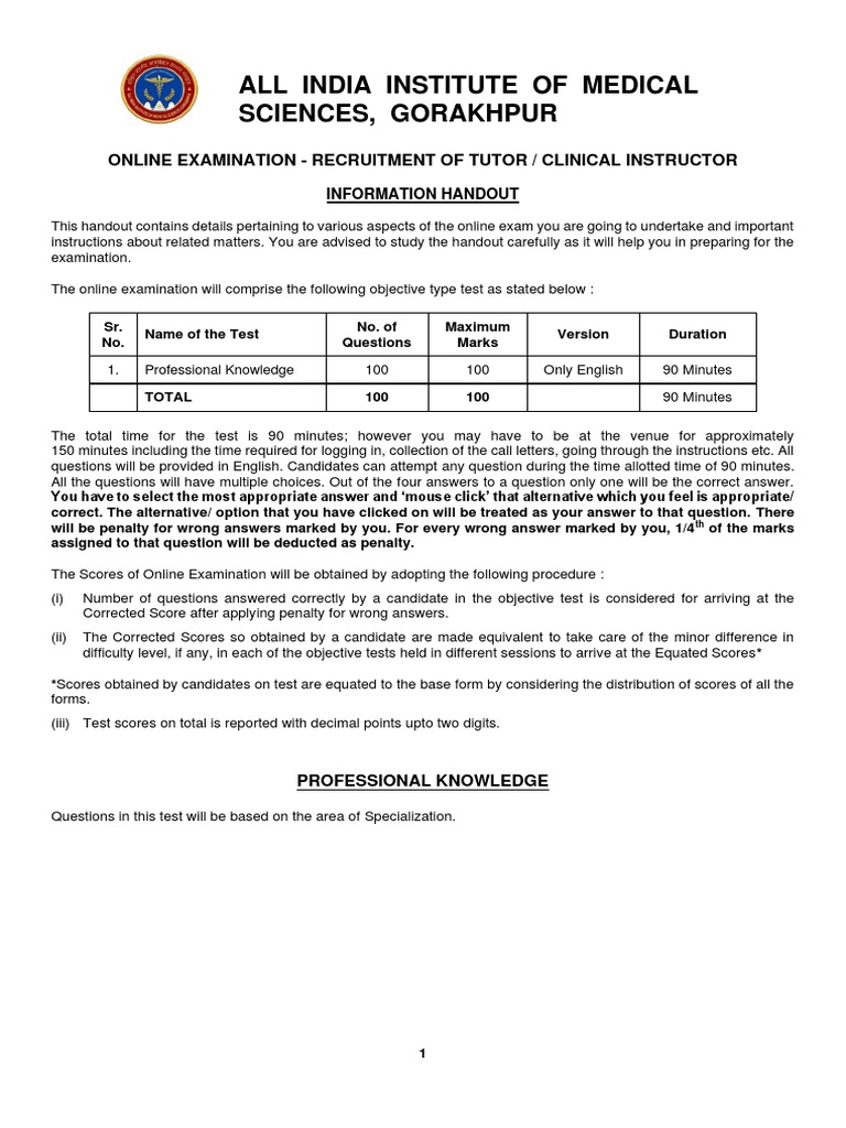 Information Hand Out | PDF | Multiple Choice