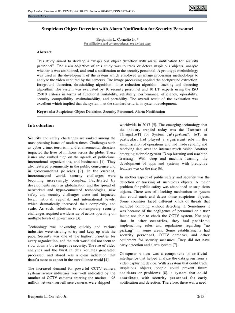 Suspicious Object Detection With Alarm Notification For Security Personnel Pdf Image
