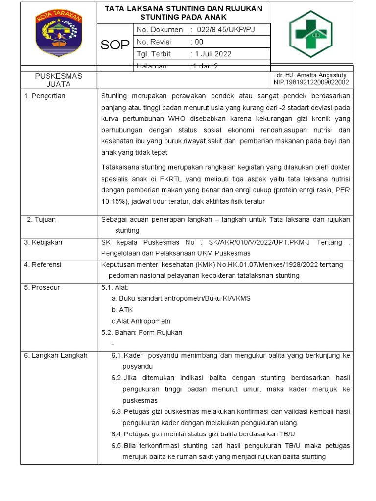 SOP Tata Laksana Stunting Dan Rujukan | PDF