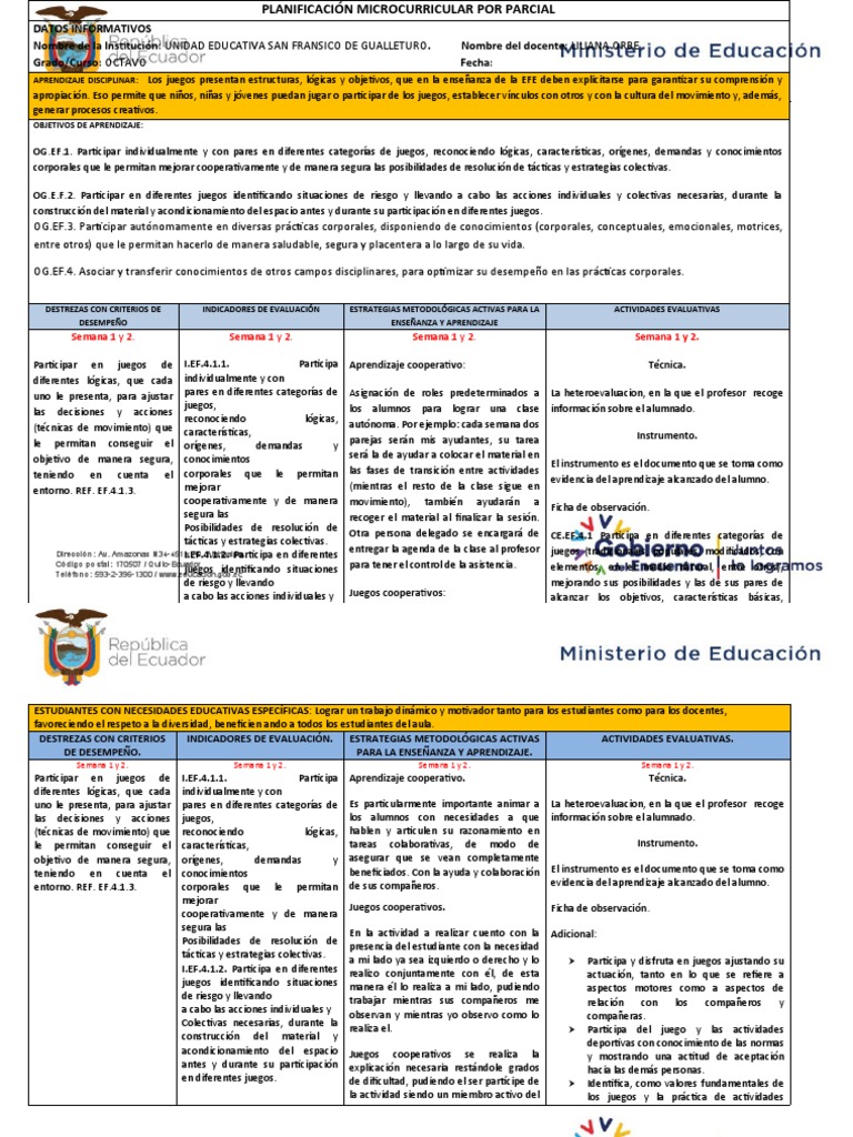 Planificación Octavo | PDF | Aprendizaje | Enseñando