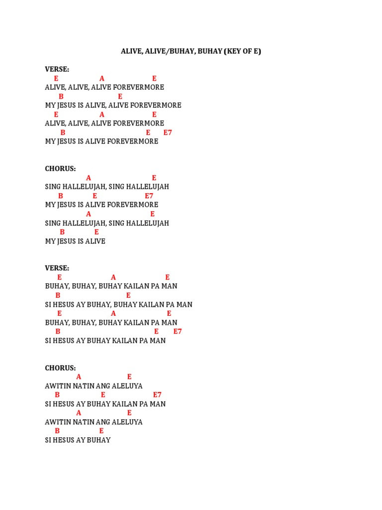 Alive Alive Buhay Buhay (Key of E) | PDF
