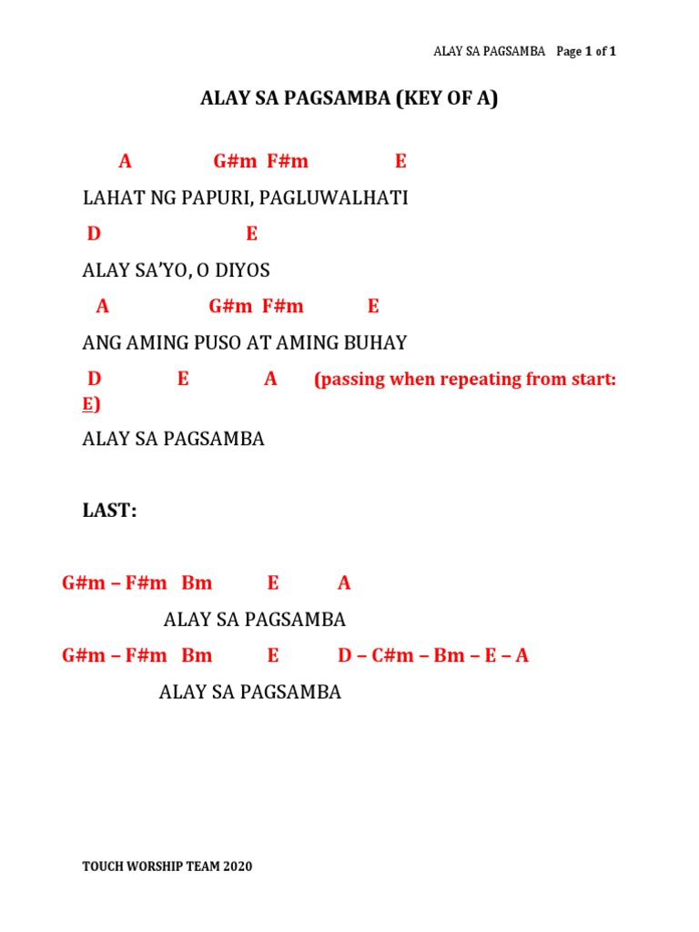 Alay Sa Pagsamba (Key of A) | PDF