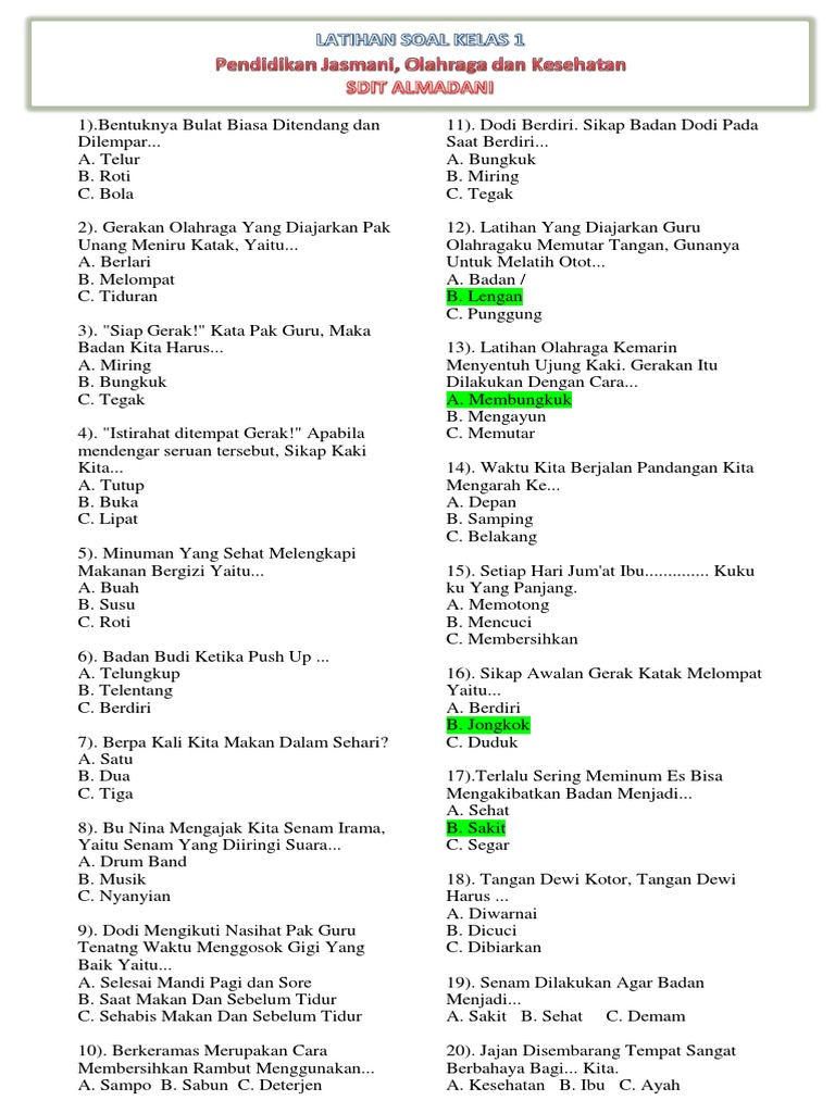 Latihan Soal PAS Kelas 1 | PDF
