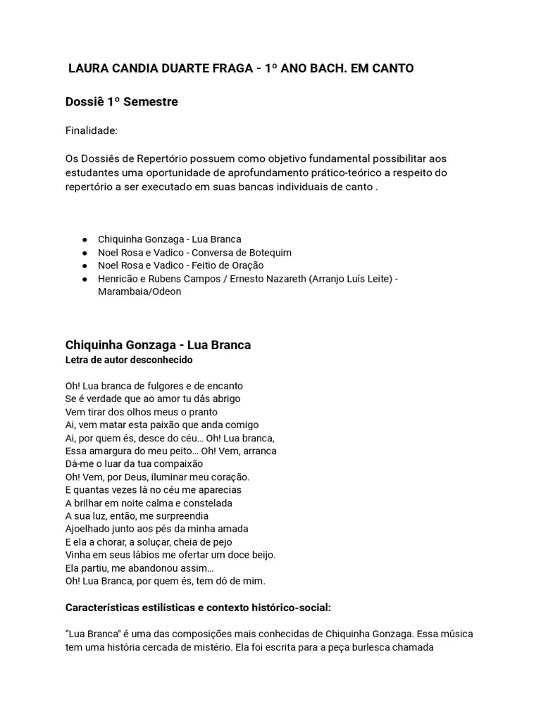DOSSIÊ LAURA FRAGA - CANTO 1 SEM. 1º ANO | PDF | Brasil