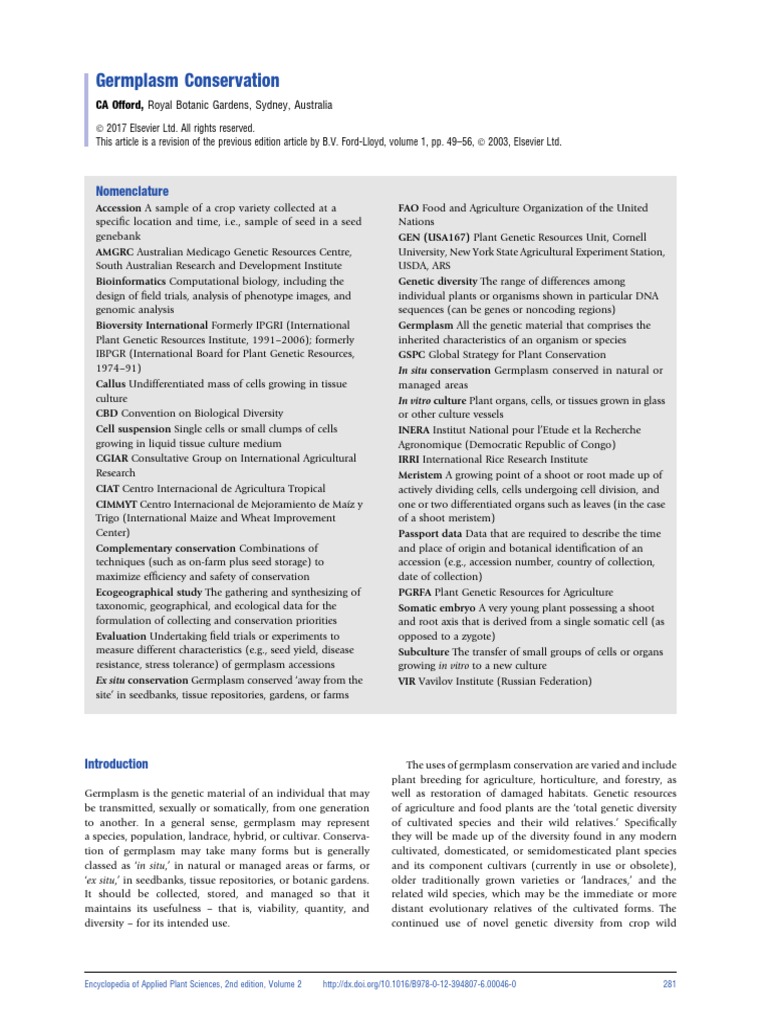 Germplasm Conservation | PDF | Biodiversity | Plant Breeding