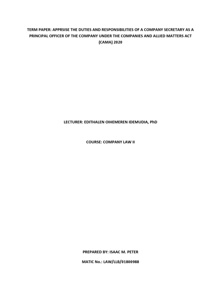 Isaac M. Peter TP On Company Secretary | PDF | Governance | Corporate ...