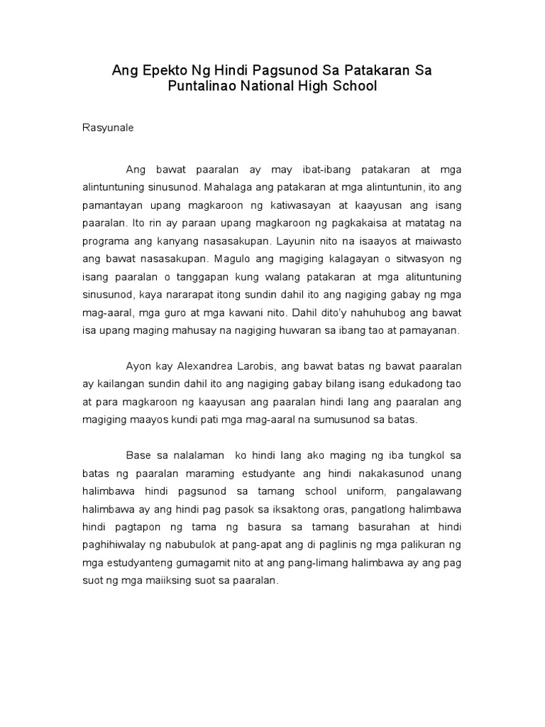 Ang Epekto NG Hindi Pagsunod Sa Patakaran Sa Punta | PDF