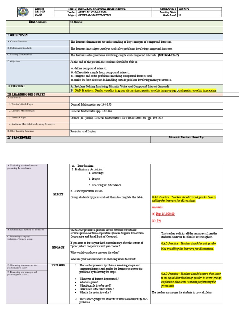 Lesson Plan in General Math With GAD Integration | PDF