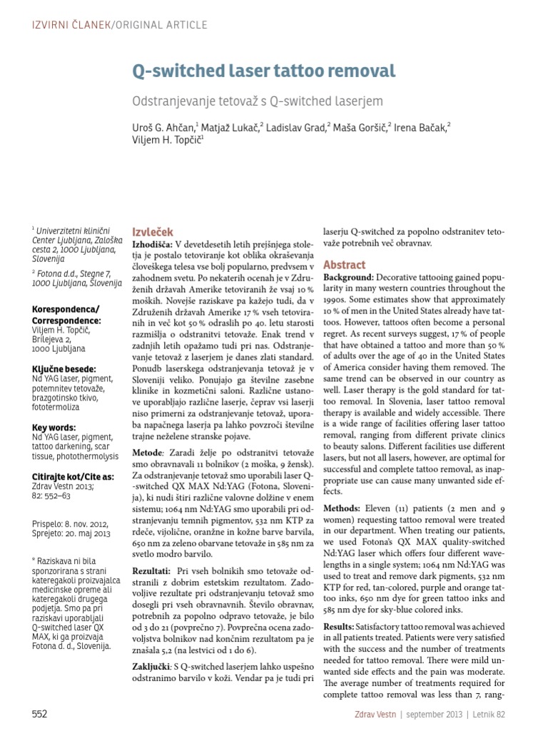 Q-Switched Laser Tattoo Removal | PDF