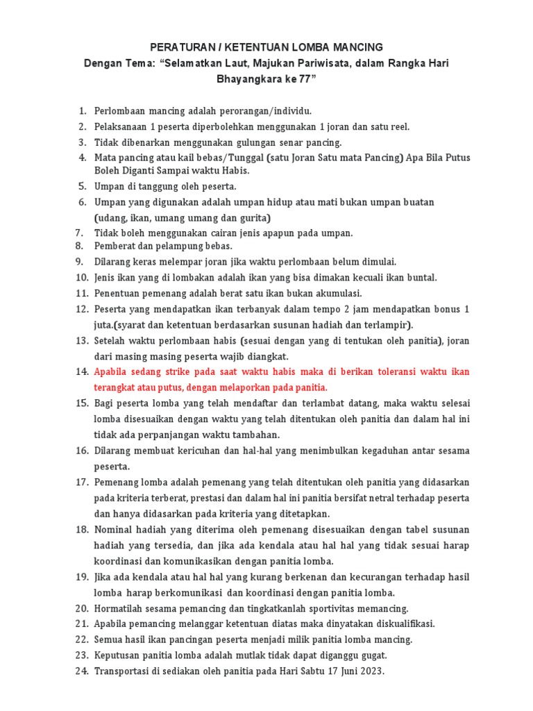 Peraturan Lomba Mancing | PDF