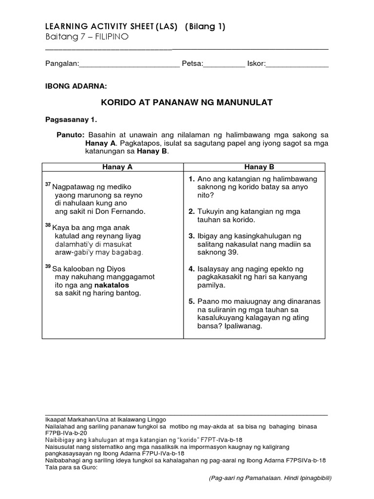 Q4 Filipino7 LAS1 | PDF