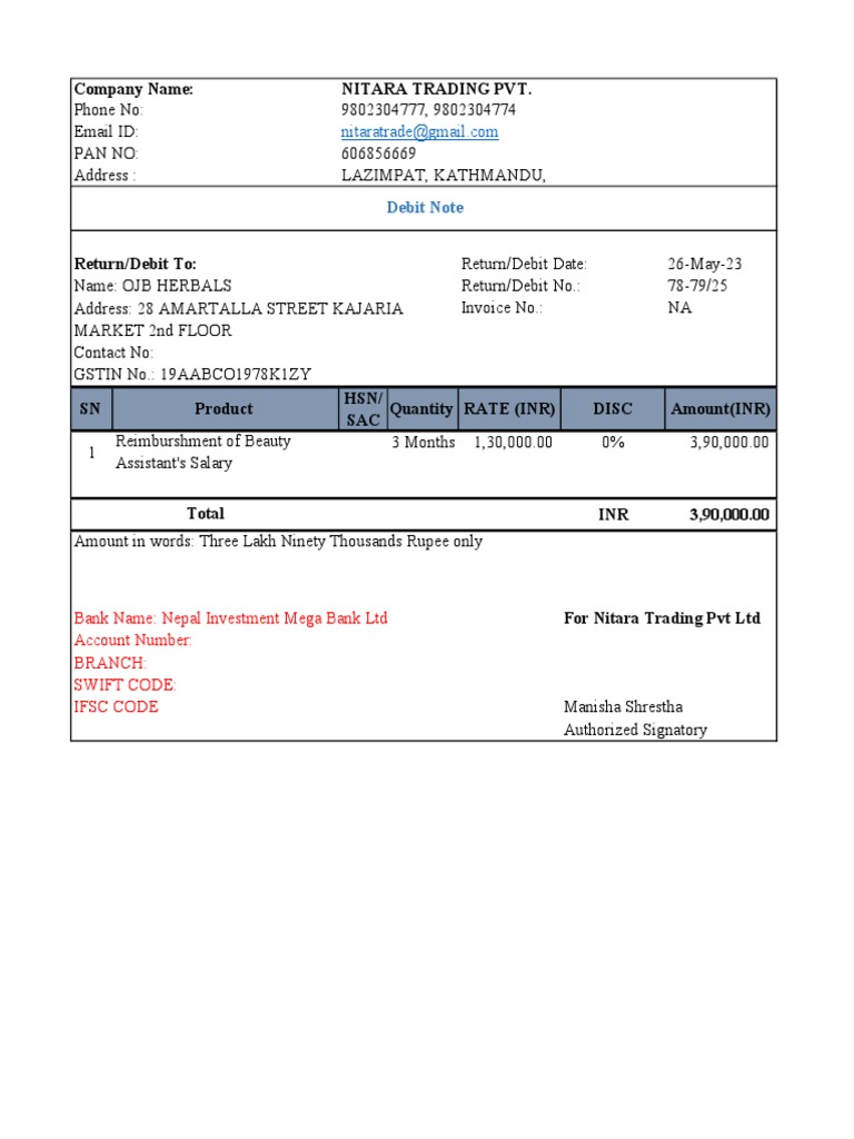 Debit Note Format | PDF