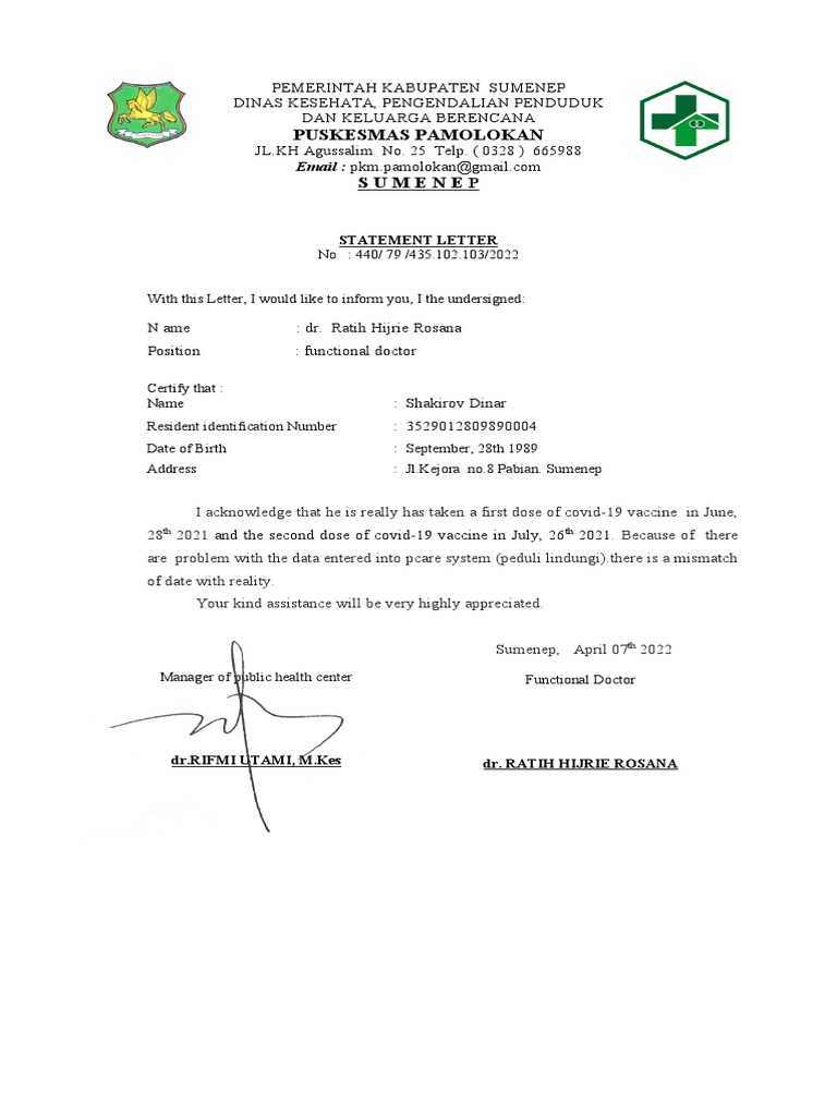 Surat Pernyataan Bahasa Inggris | PDF