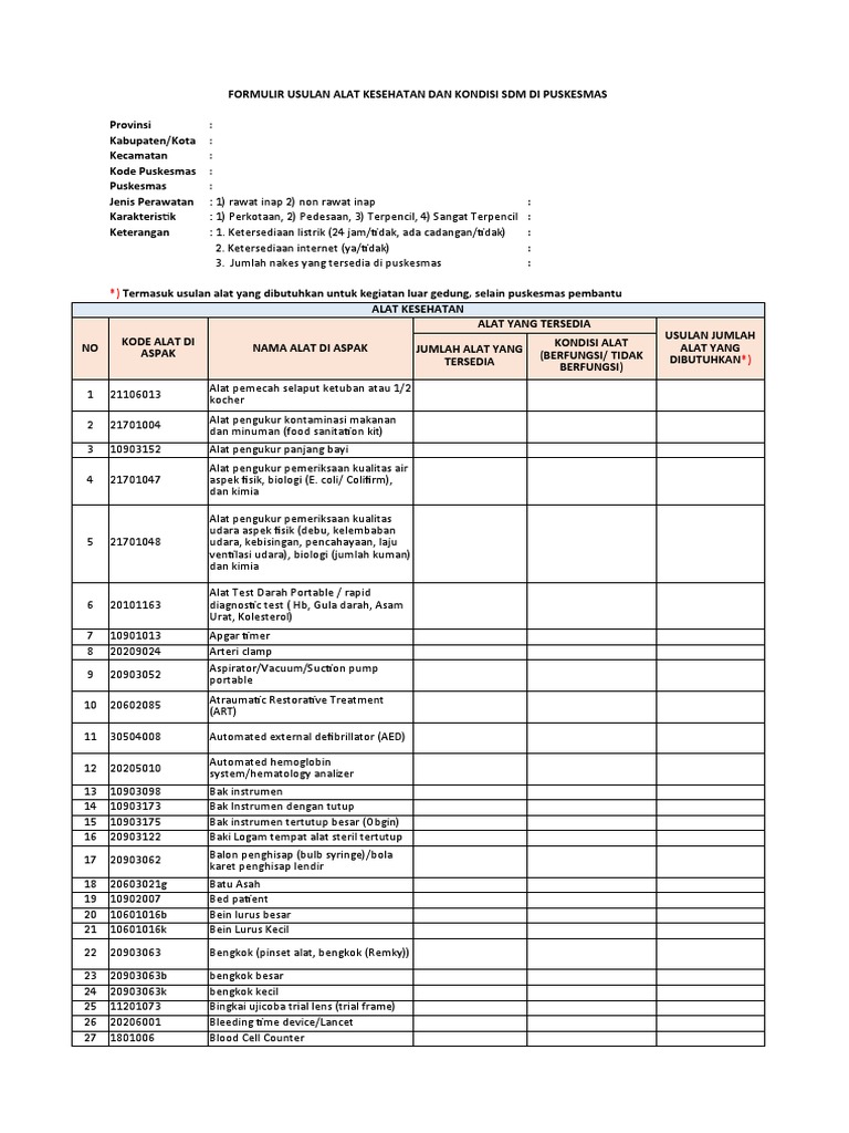 V3 Form Alat Puskesmas | PDF