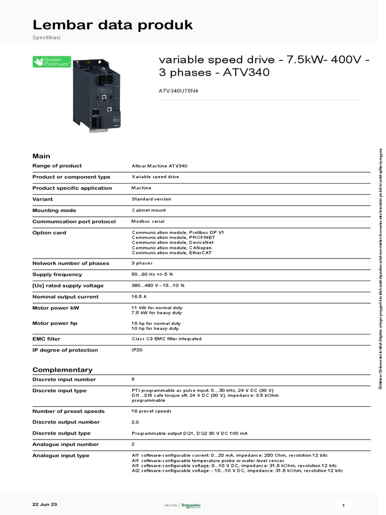Altivar Machine ATV340 - ATV340U75N4 | PDF | Electric Motor | Relay Altivar Machine ATV340 - ATV340U75N4 | PDF | Electric Motor | Relay