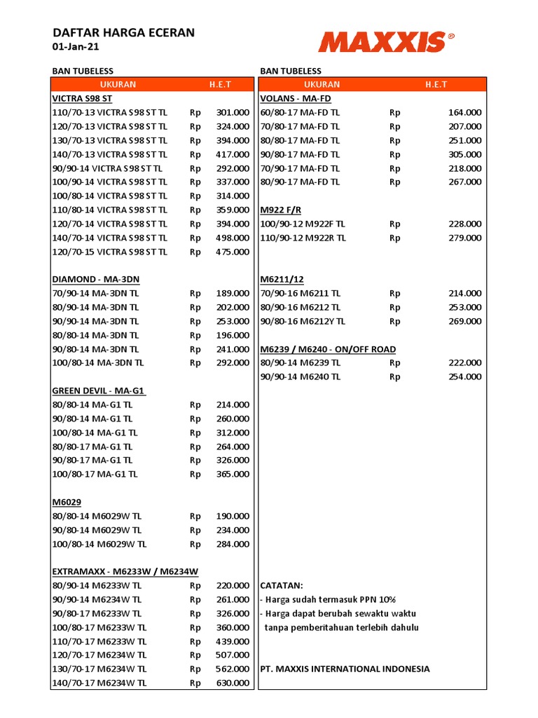 Daftar Harga Ban | PDF | Wheel | Vehicle Technology
