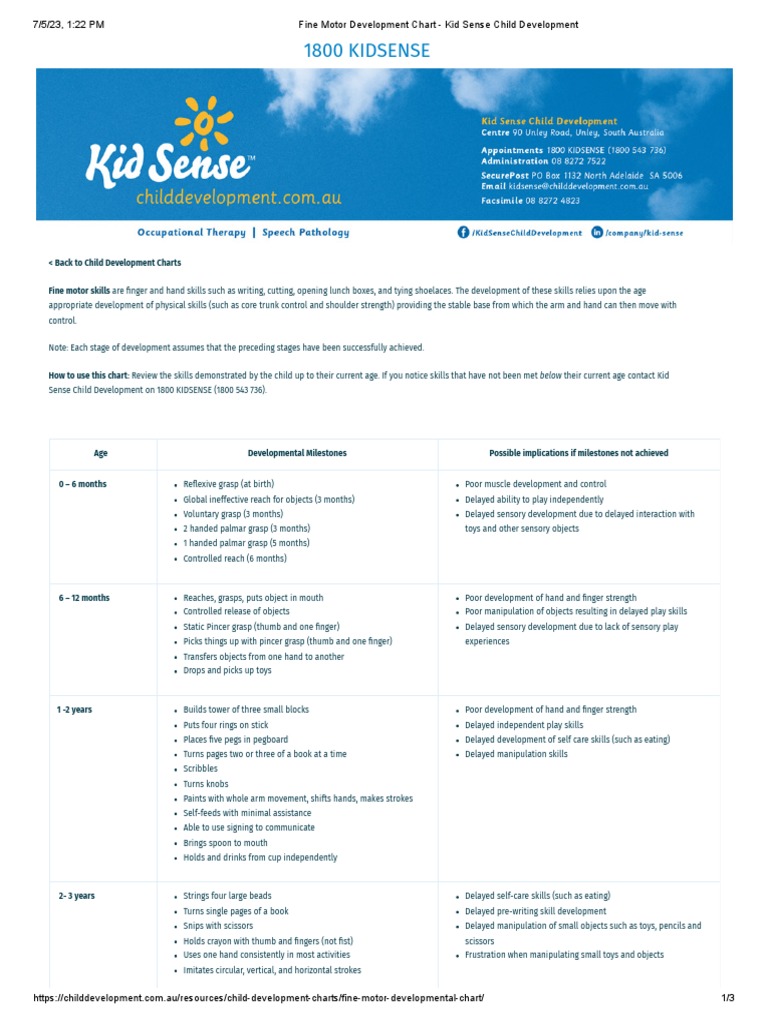 Fine Motor Development Chart - Kid Sense Child Development | PDF