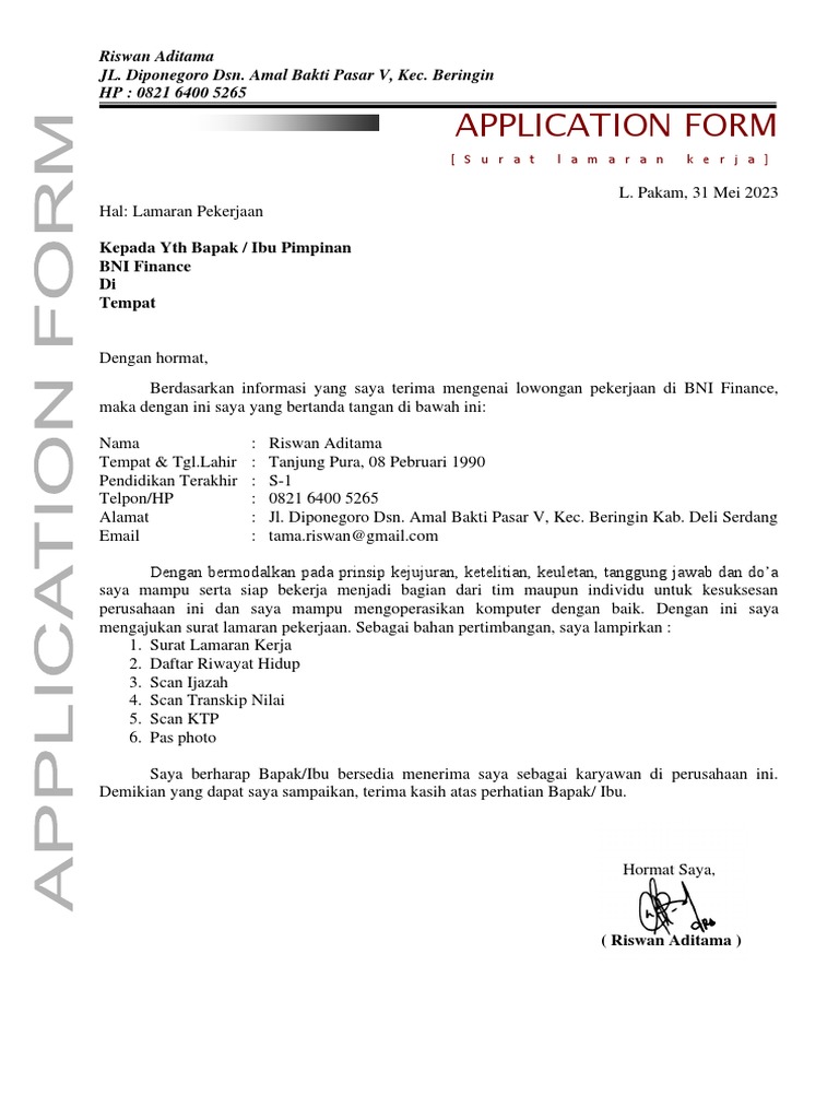 Application Form Bni Finance | PDF