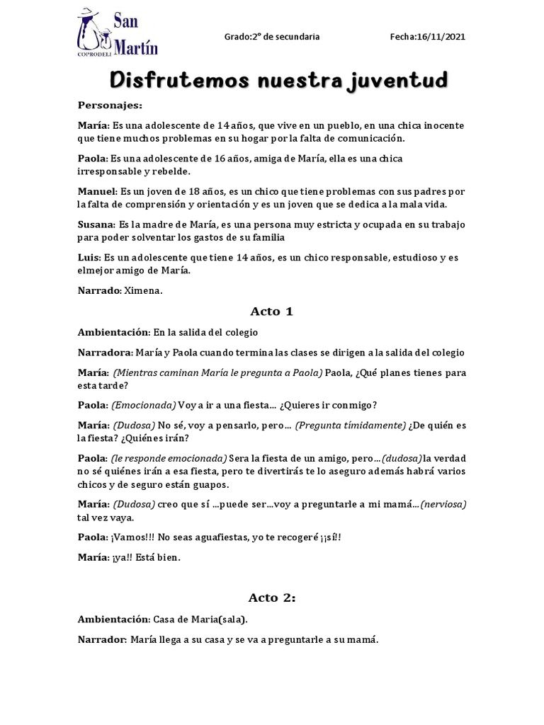 Guion Teatral Trabajo Grupal | PDF