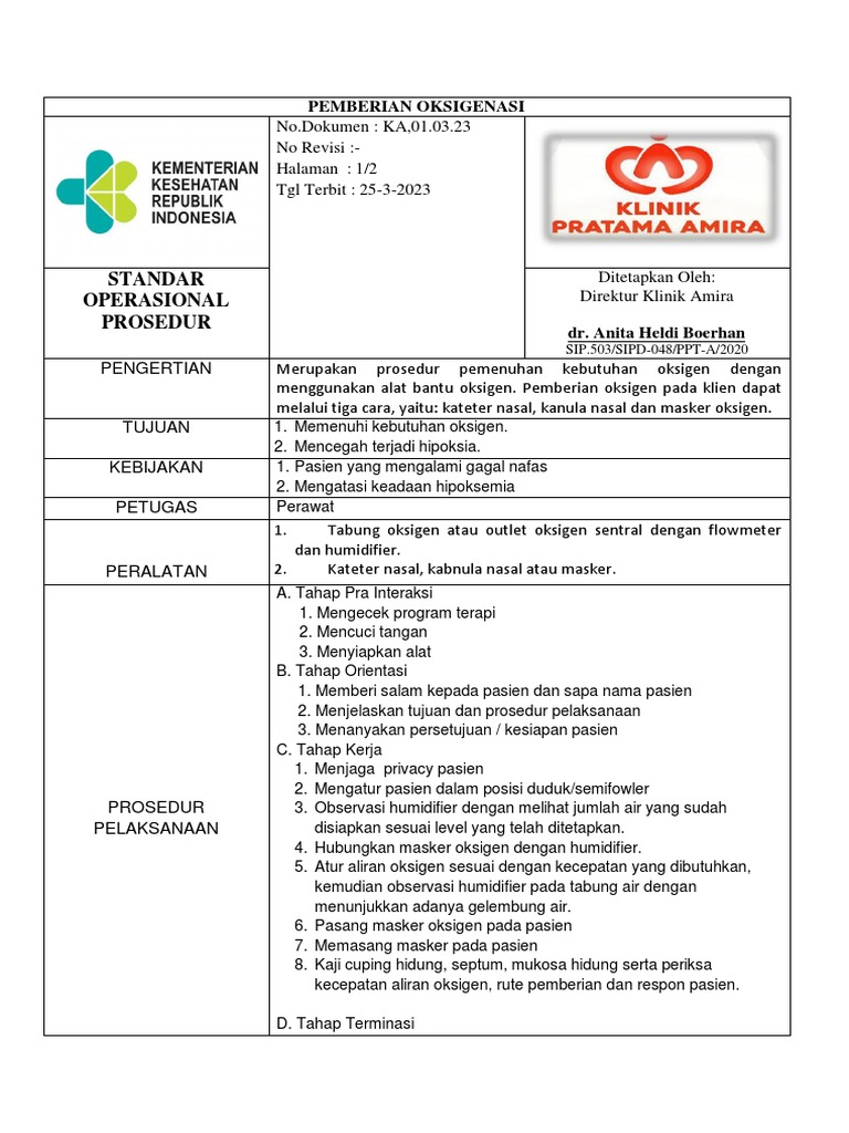 SOP Pemberian Oksigenasi | PDF