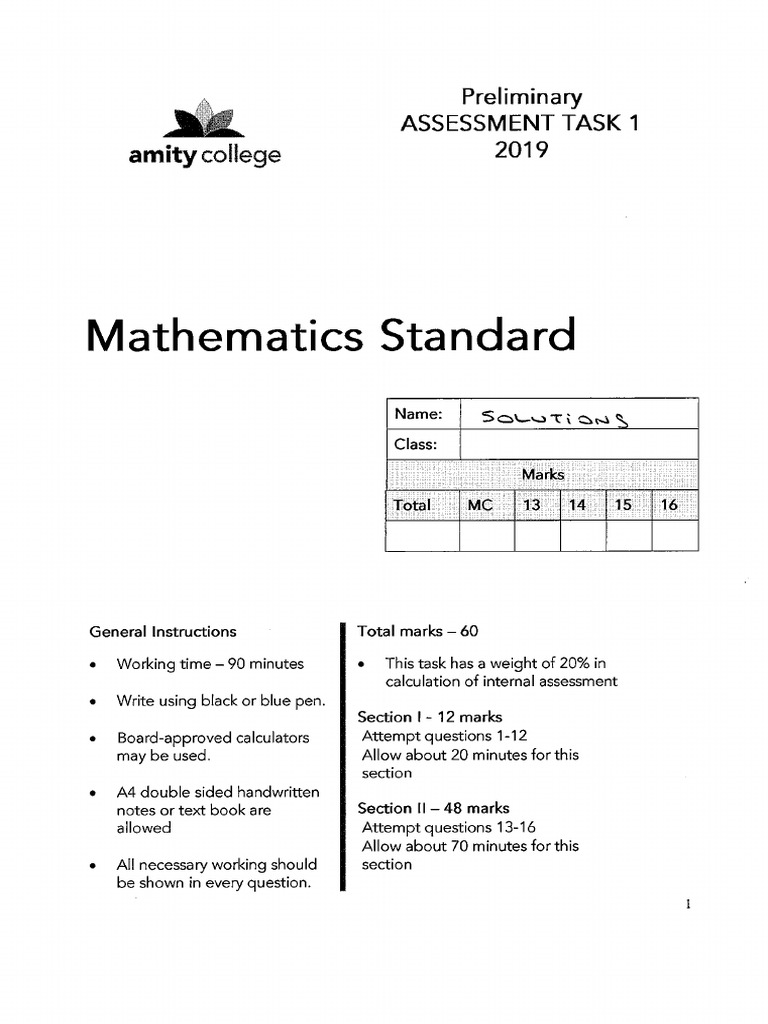 2019 11MAT STA 2 Task 01 Solutions | PDF