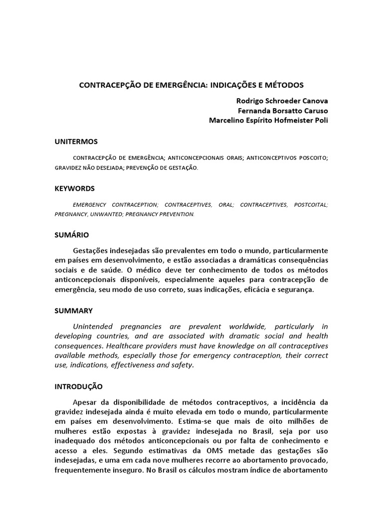 Contracepcao de Emergencia Indicacoes e Metodos | PDF ...