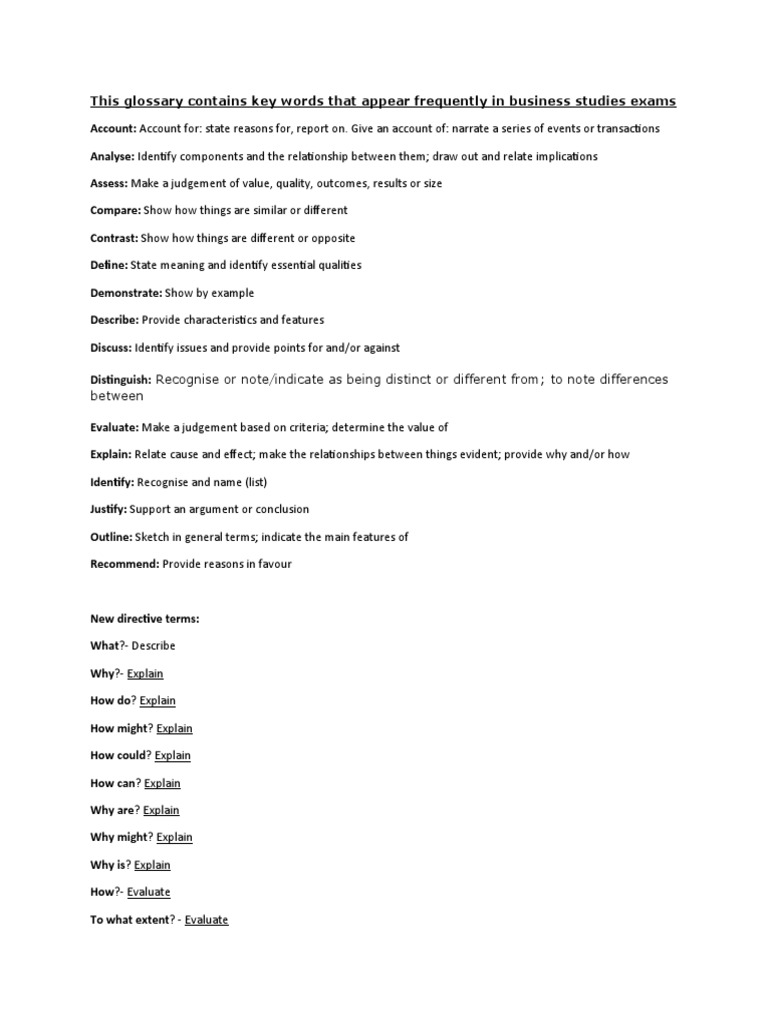 Directive Terms - Business Studies Exams | PDF