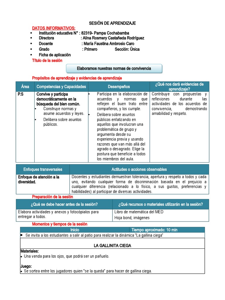 SESIÓN DE APRENDIZAJE NORMAS DE CONVIVENCIA | PDF | Aprendizaje | Salón de clases