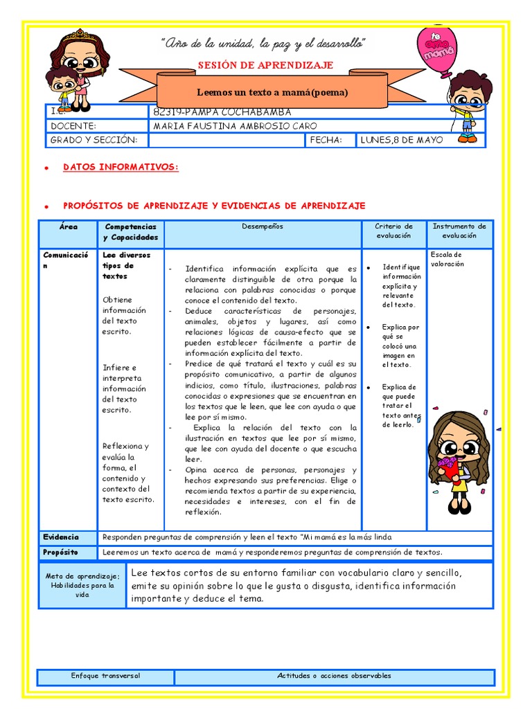 Sesión Leemos Un Texto A Mamá Pdf