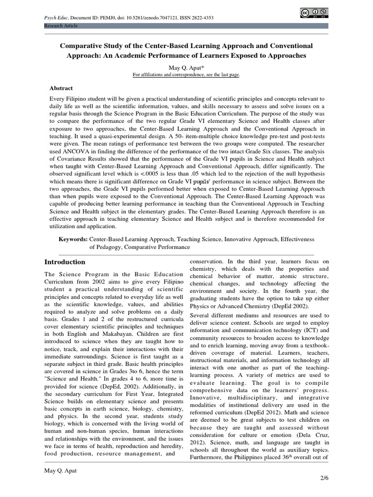 Comparative Study of the Center-Based Learning Approach and ...